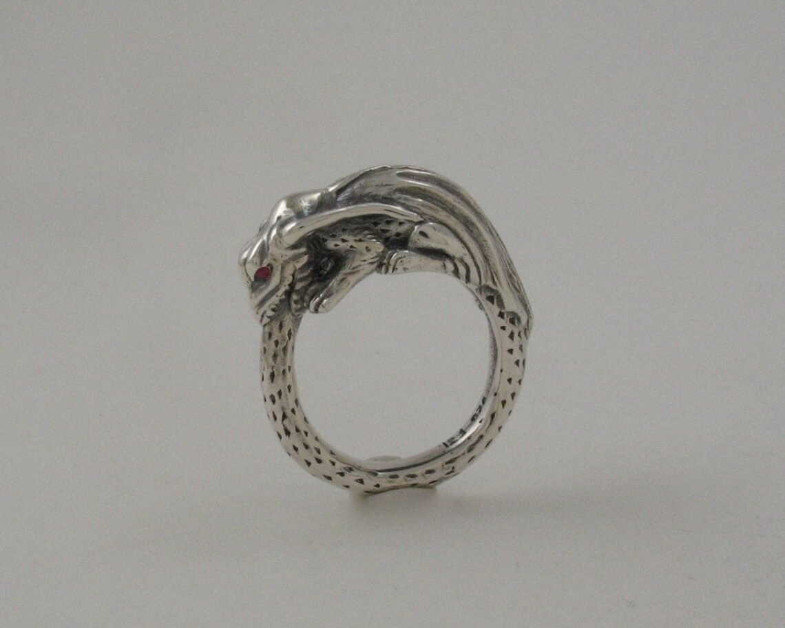 Silver Dragon Ring Ouroboros Sterling Magic Dragon Ruby Eyes Uroborus ...