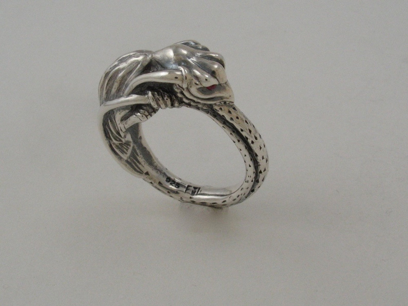 Silver Dragon Ring Ouroboros Sterling Magic Dragon Ruby Eyes Uroborus ...