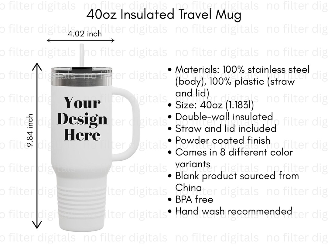 40oz Insulated Travel Mug Size Chart Mockup Tumbler Mock-up Printify ...