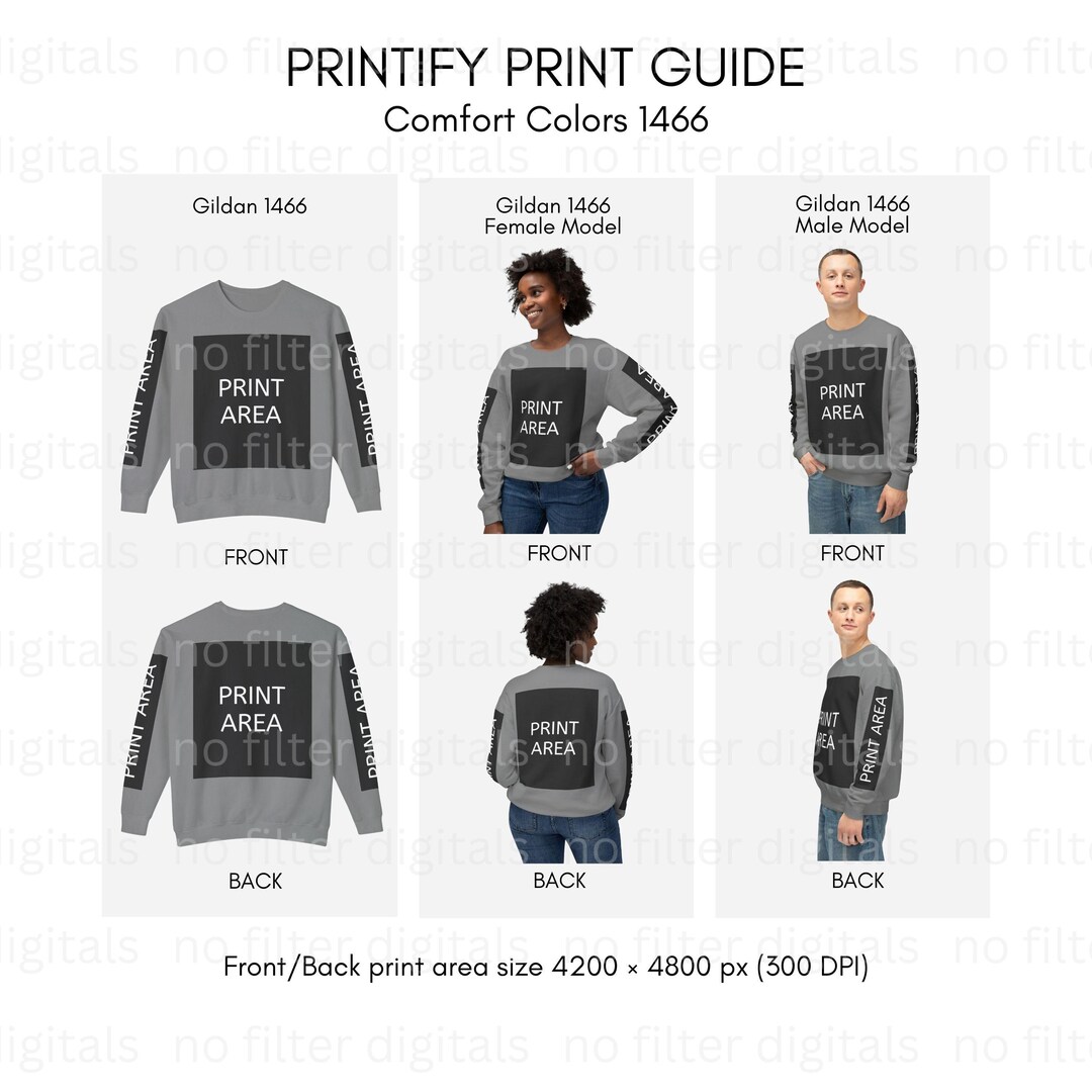 Print Area Size Guide for Printify Comfort Colors 1466 Print Area Size ...