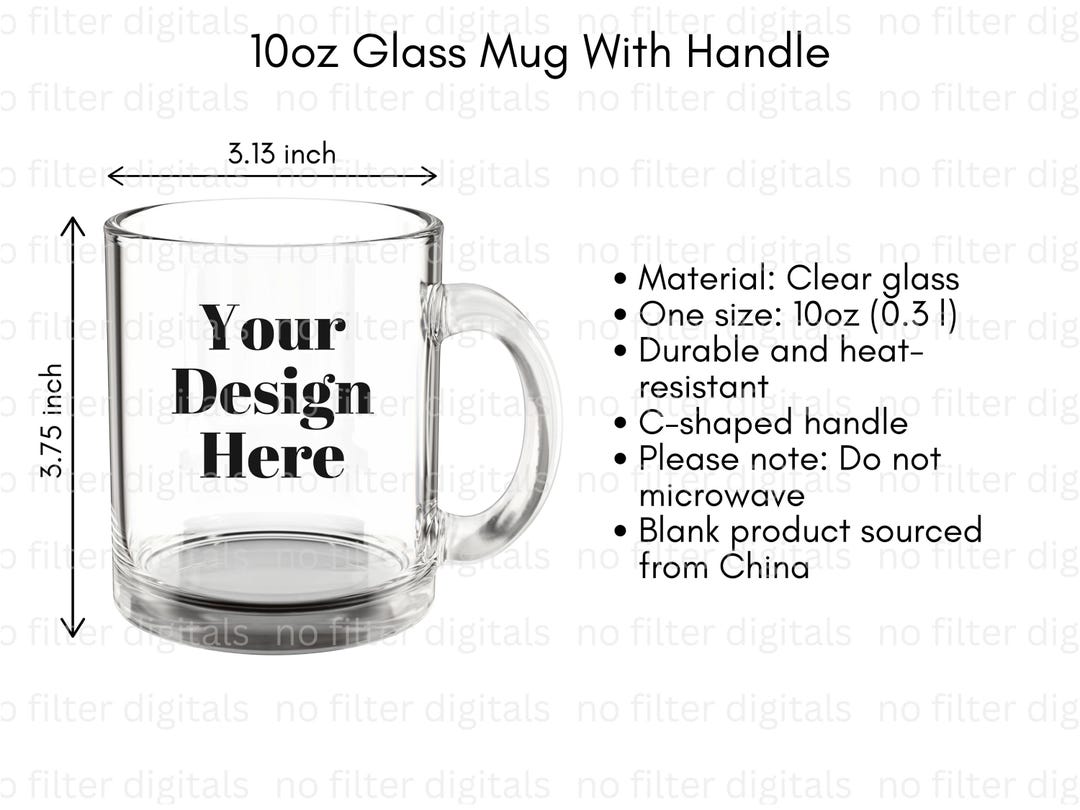10oz Clear Glass Mug With Handle Size Chart Mockup Coffee Cup Mock-up ...
