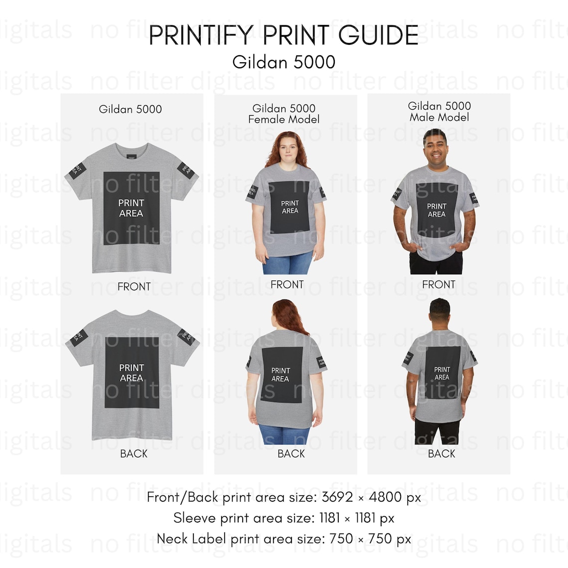 Print Area Size Guide for Printify Gildan 5000 Print Area Size Chart ...