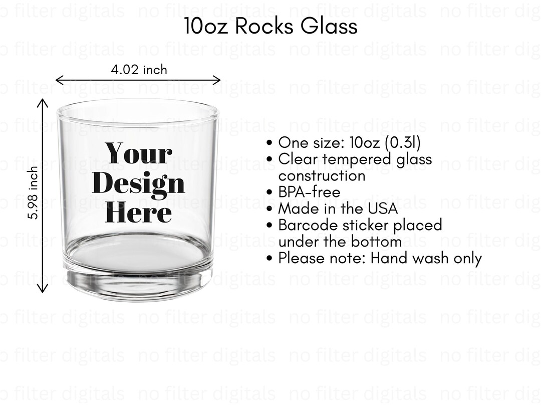 10oz Rocks Glass Size Chart Mockup, Whisky Glass Mock-up, Printify ...