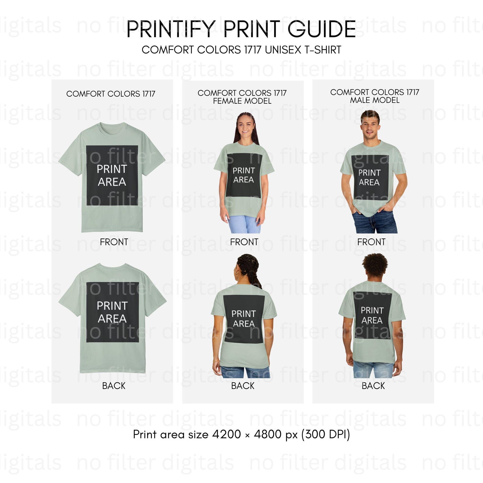 Print Area Size Guide for Printify Comfort Colors 1717 T-shirt Print ...