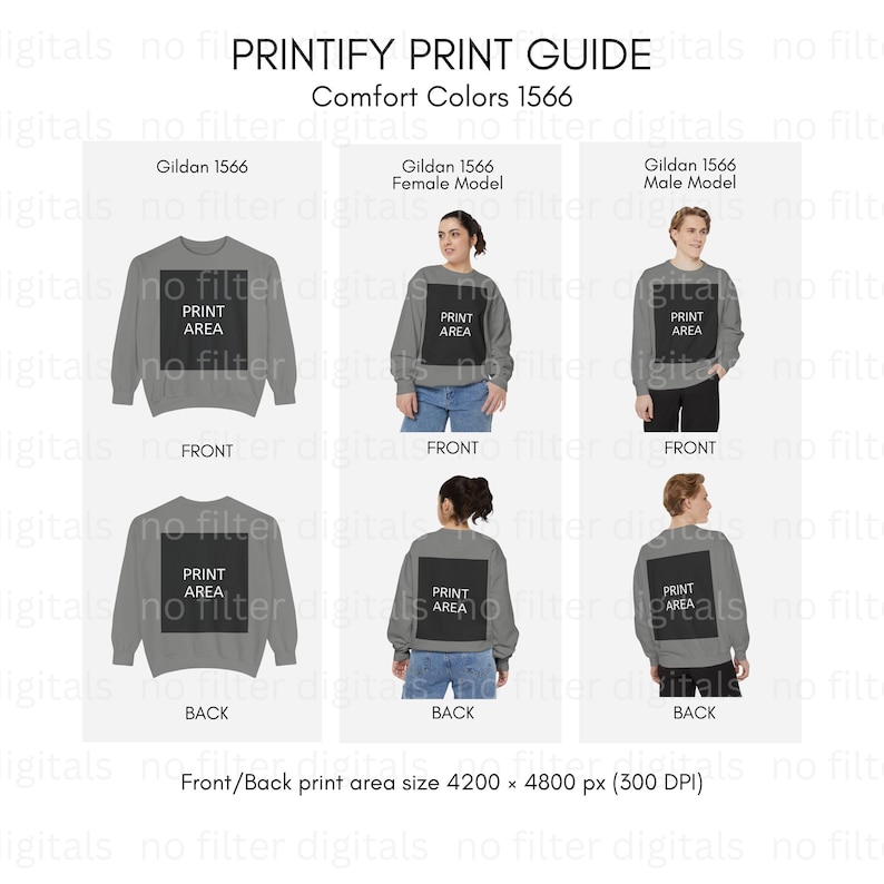 Print Area Size Guide for Printify Comfort Colors 1566 Sweatshirt Print ...