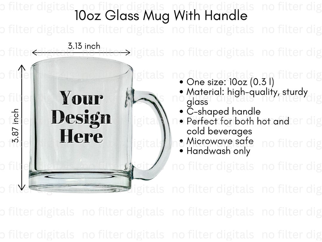 10oz Clear Glass Mug With Handle Size Chart Mockup Coffee Cup Mock-up ...