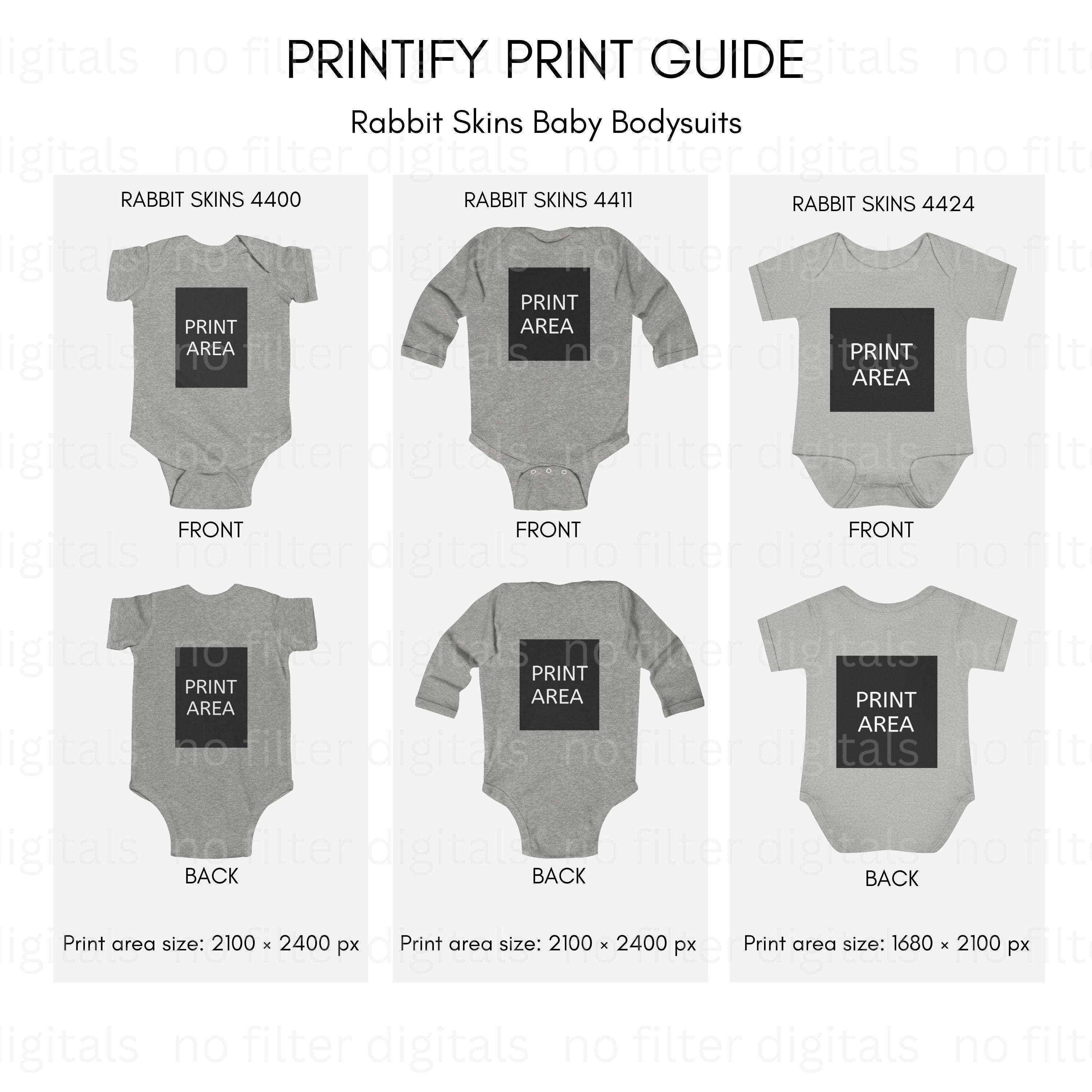 Print Area Size Guide for Printify 4400, 4411, 4424 Baby Bodysuit ...