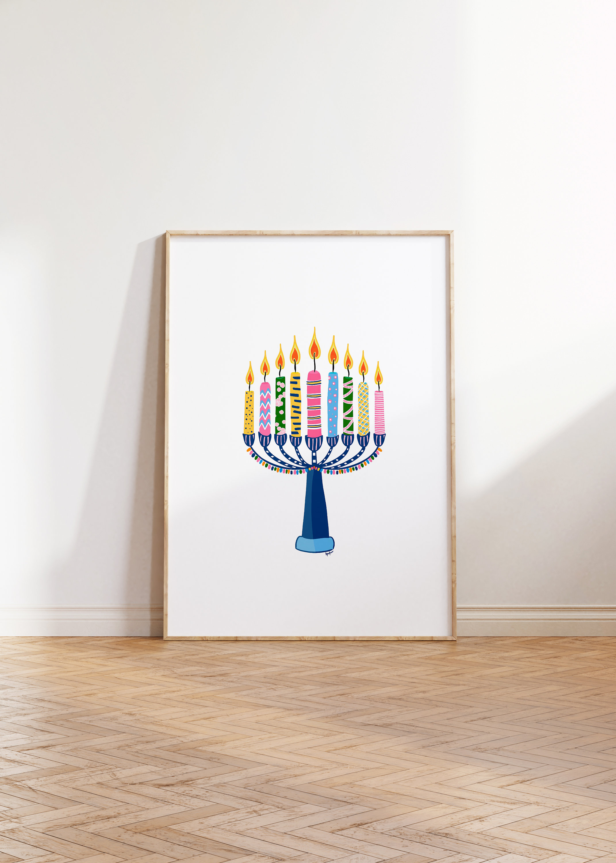 Colorful Menorah Art Print, Quirky Preppy Hanukkah Décor, Digital ...