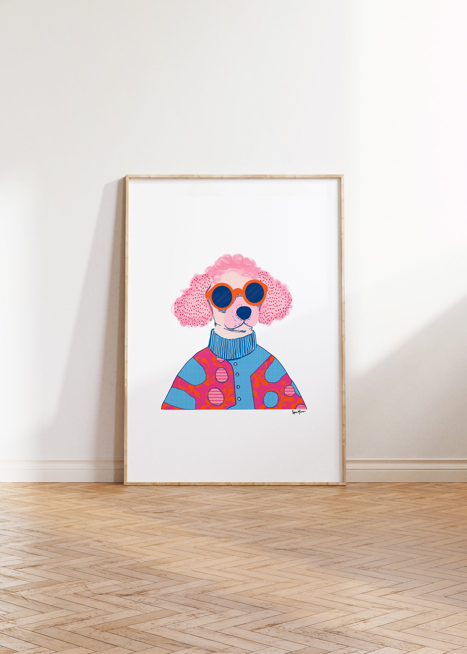 Preppy Poodle Art Print, Colorful Poodle With Sunglasses Digital ...