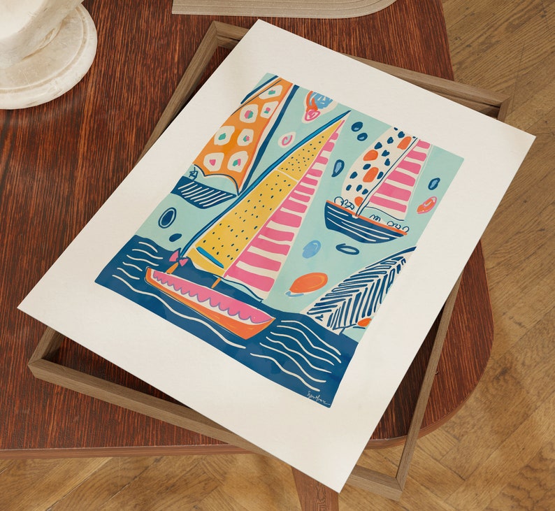 Colorful Sailing Boats Digital Download, Nautical Wall Decor, Preppy ...