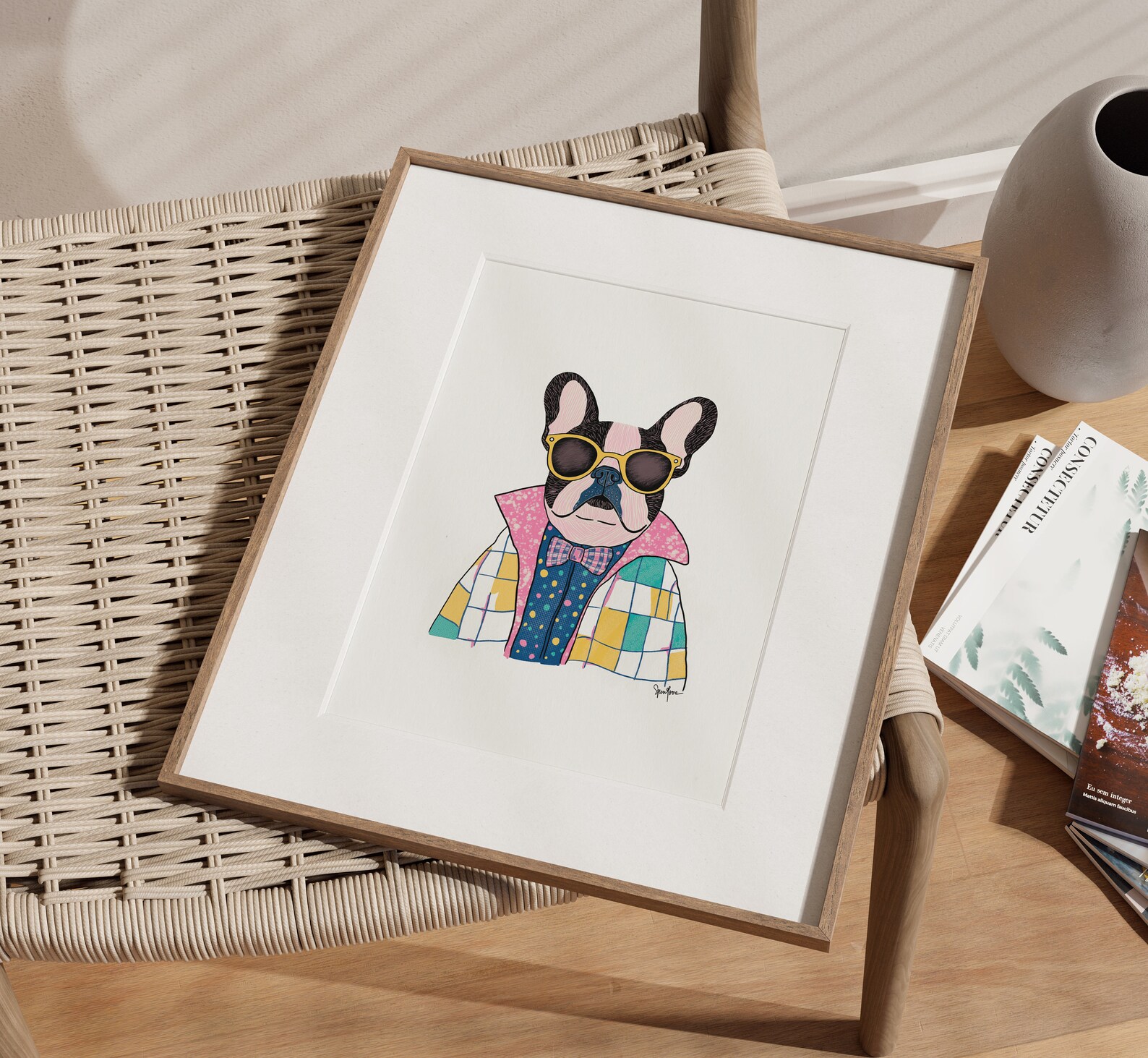 Preppy French Bulldog Art Digital Download, Quirky Dog in Plaid Bowtie ...