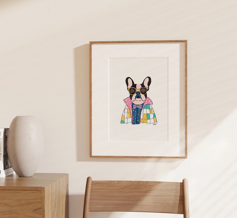 Preppy French Bulldog Art Digital Download, Quirky Dog in Plaid Bowtie ...
