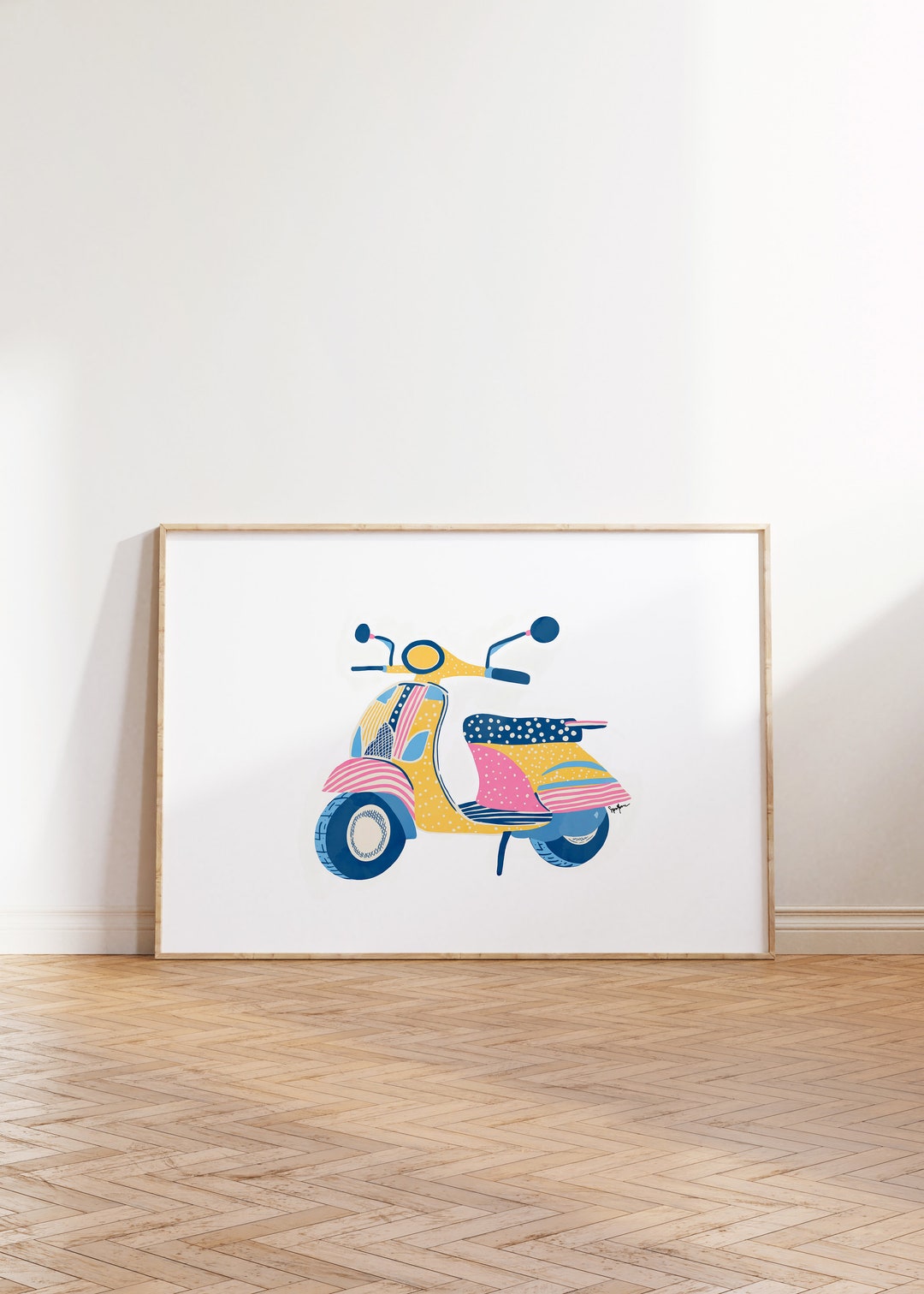 Colorful Vespa Digital Download Art, Quirky Preppy Scooter Illustration ...