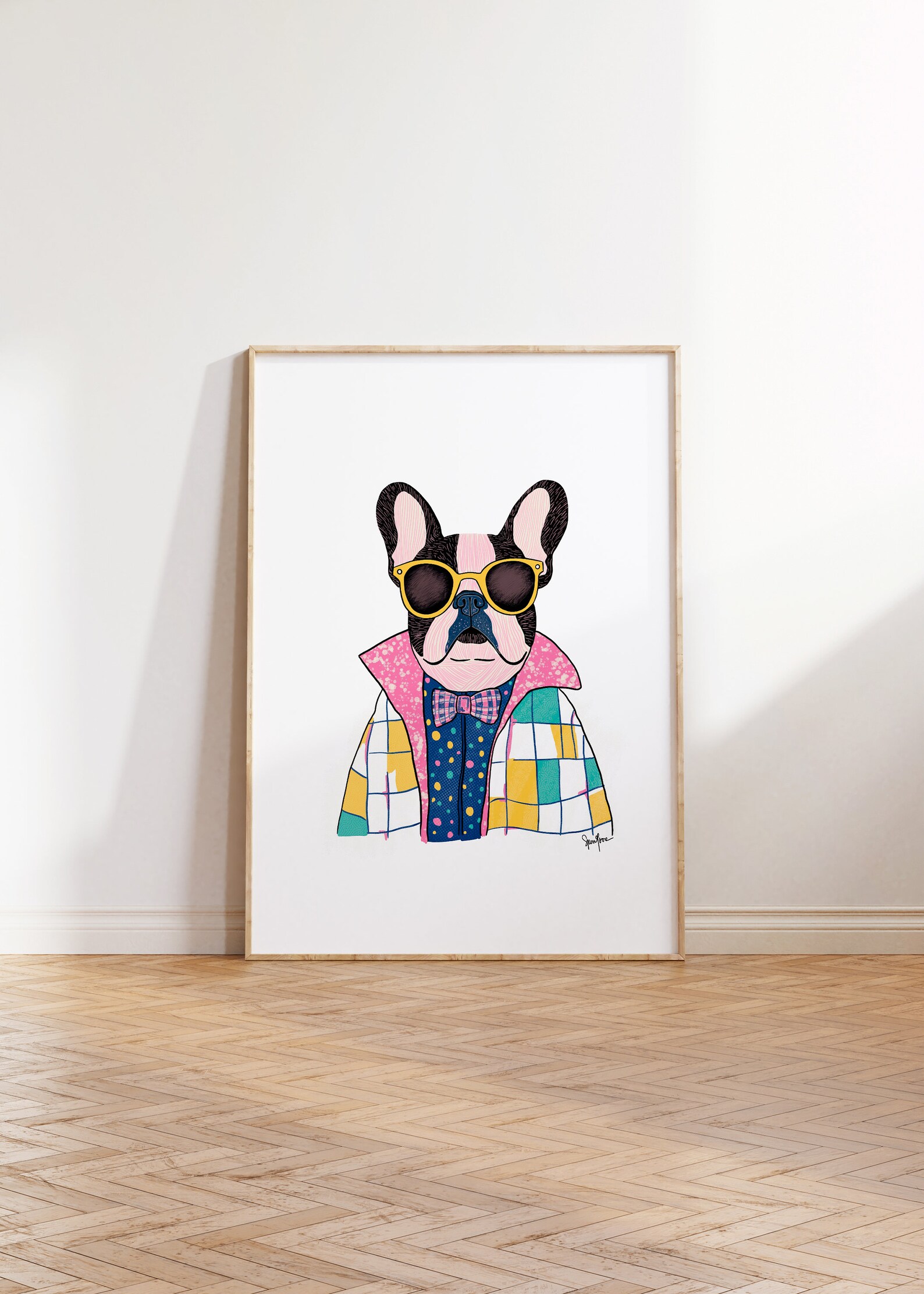 Preppy French Bulldog Art Digital Download, Quirky Dog in Plaid Bowtie ...