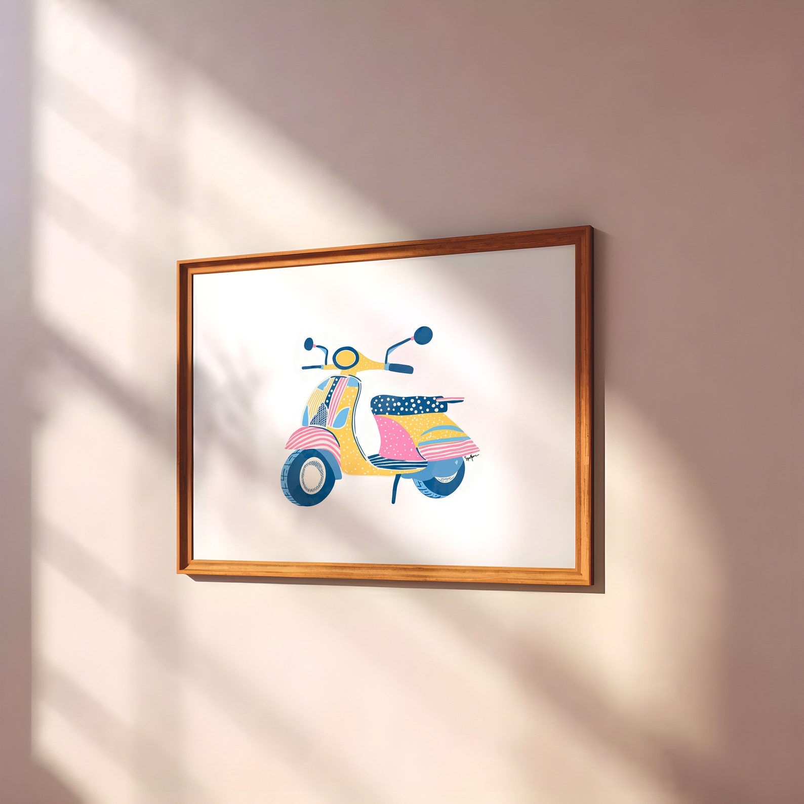 Colorful Vespa Digital Download Art, Quirky Preppy Scooter Illustration ...
