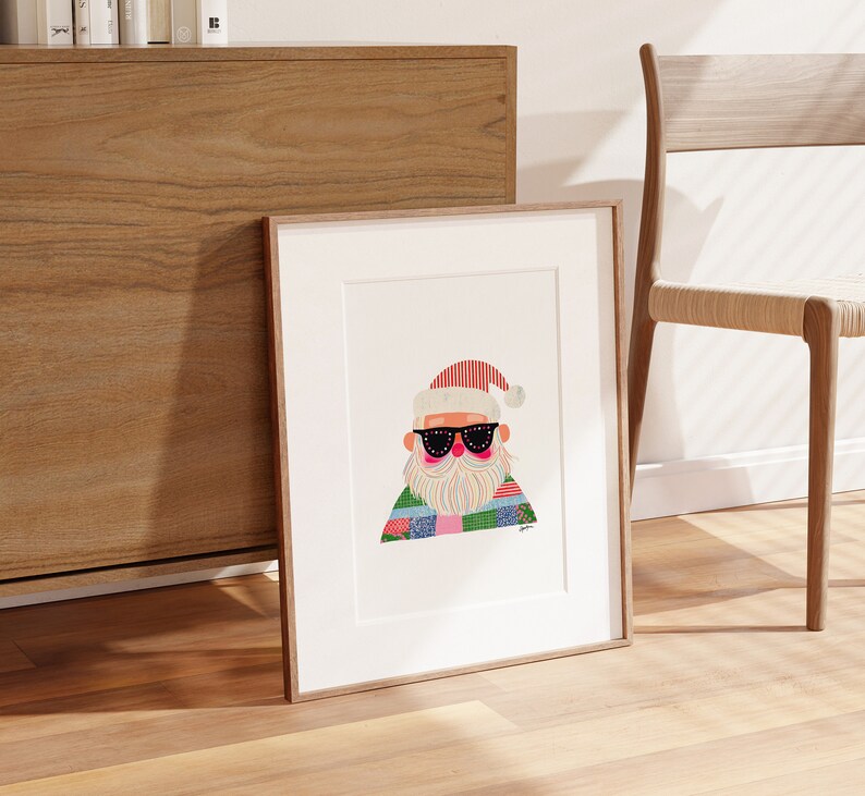 Quirky Preppy Santa Art Print, Santa With Sunglasses Digital Download ...