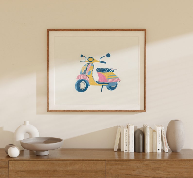 Colorful Vespa Digital Download Art, Quirky Preppy Scooter Illustration ...