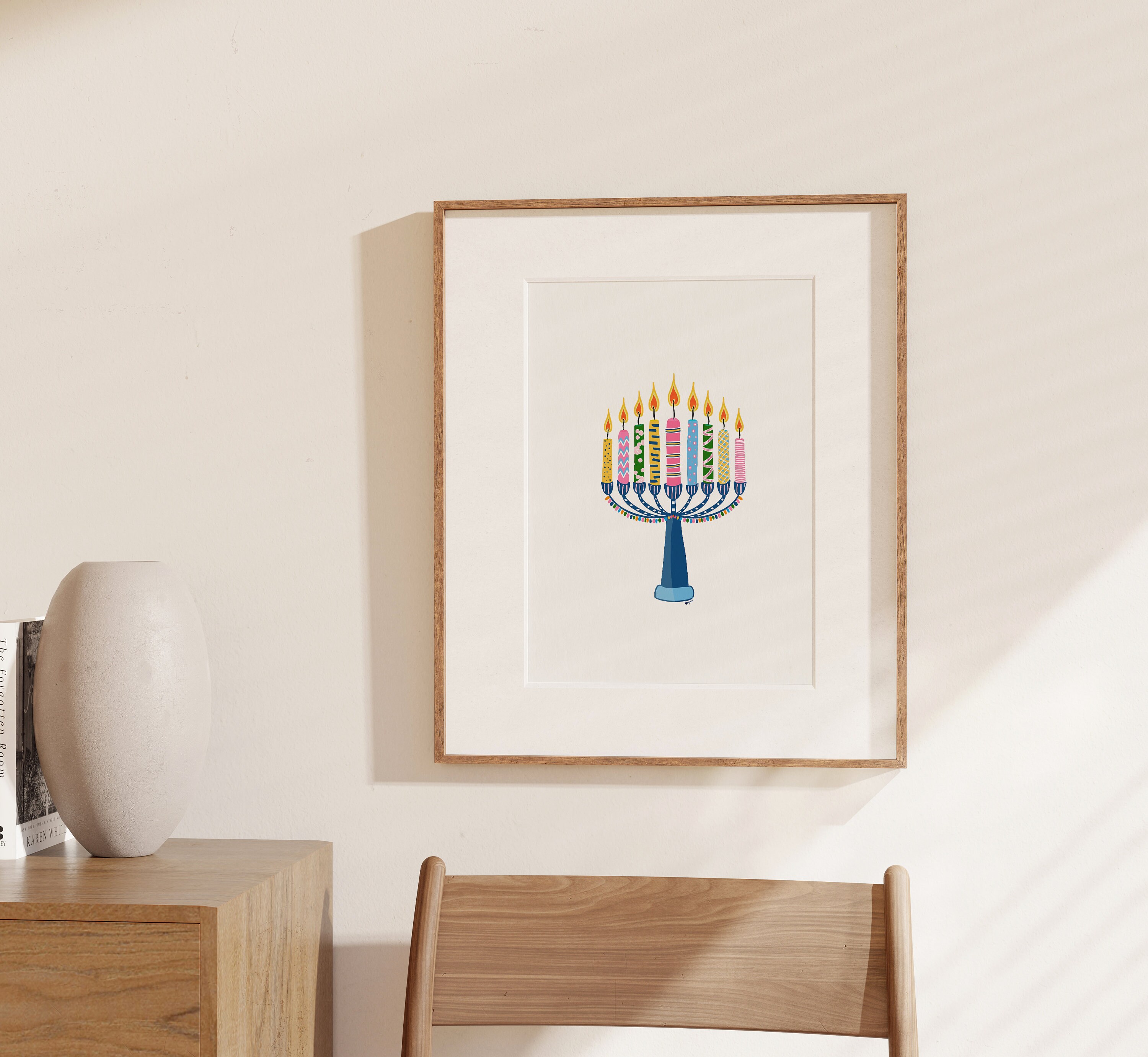 Colorful Menorah Art Print, Quirky Preppy Hanukkah Décor, Digital ...