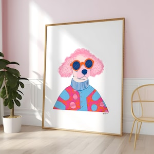 Preppy Poodle Art Print, Colorful Poodle With Sunglasses Digital ...