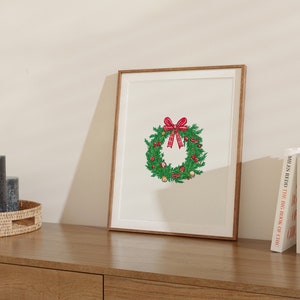 Christmas Wreath Art Print, Fun Holiday Wall Art, Colorful Christmas ...