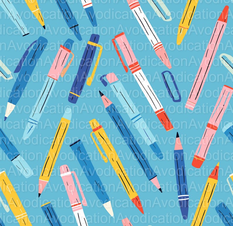 Seamless Digital Pattern With Pen and Pencil School Fabric Printing and ...