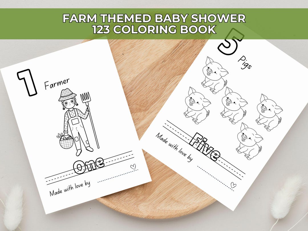 123 Baby Shower Coloring Book, Baby's First 123 Book, Farm Themed ...