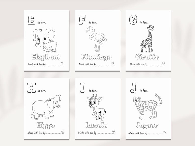 Safari Baby Shower ABC Book Printable Jungle Animal Alphabet Coloring ...