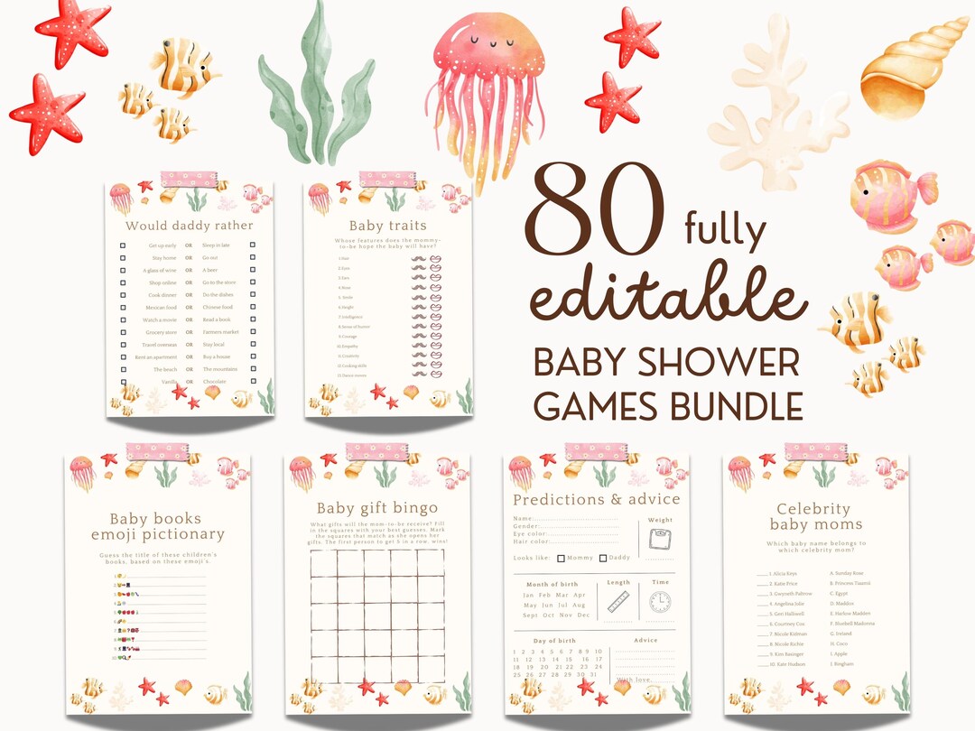 Editable Ocean Baby Shower Games, Cute Ocean Animals Game Bundle, Under ...
