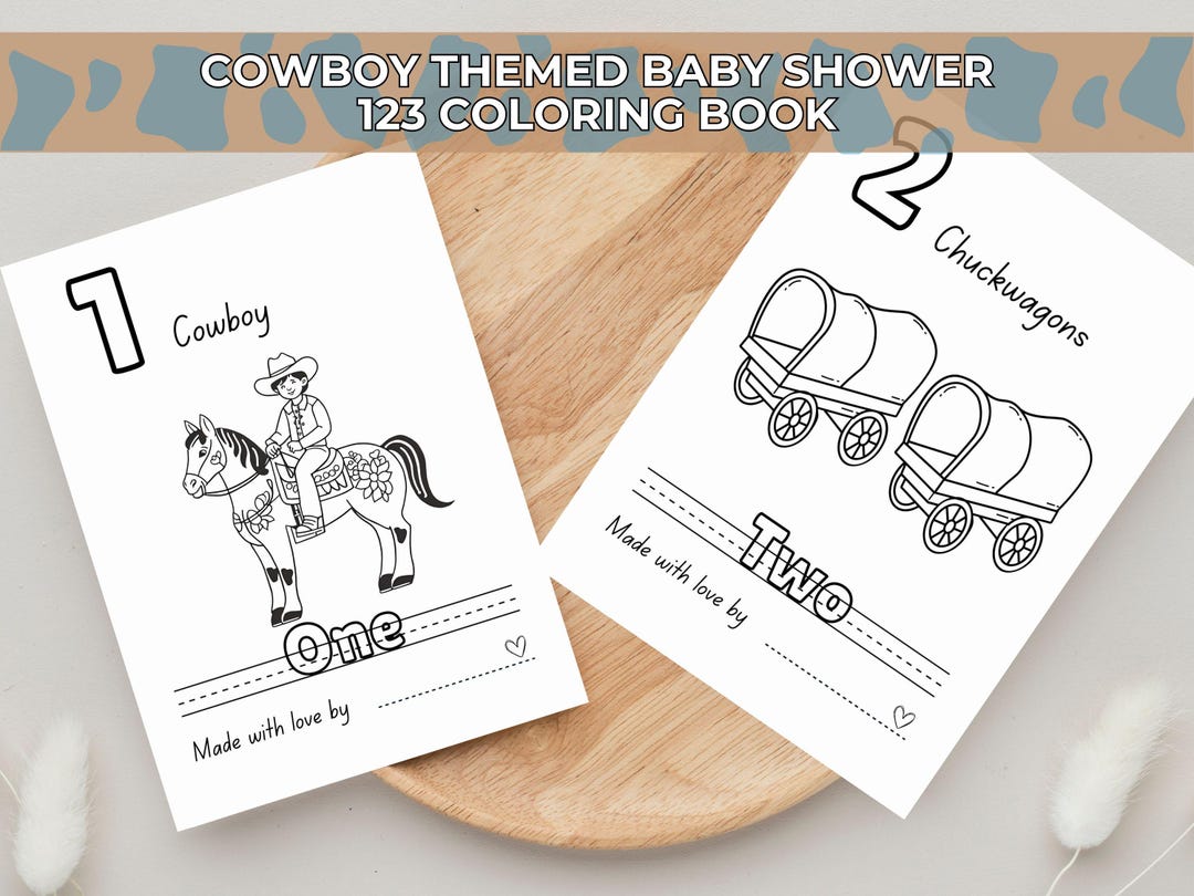 123 Baby Shower Coloring Book, Baby's First 123 Book, Cowboy Themed ...