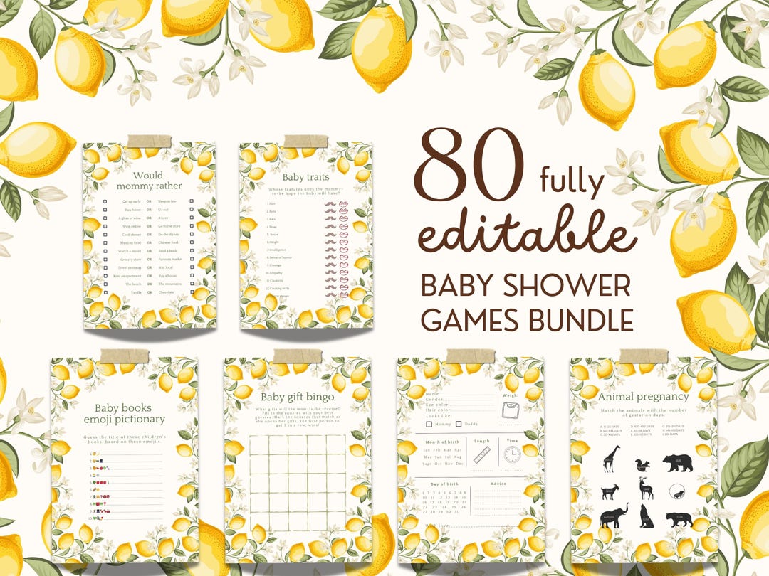 Editable Lemon Baby Shower Games, Lemon Gender Neutral Baby Shower ...