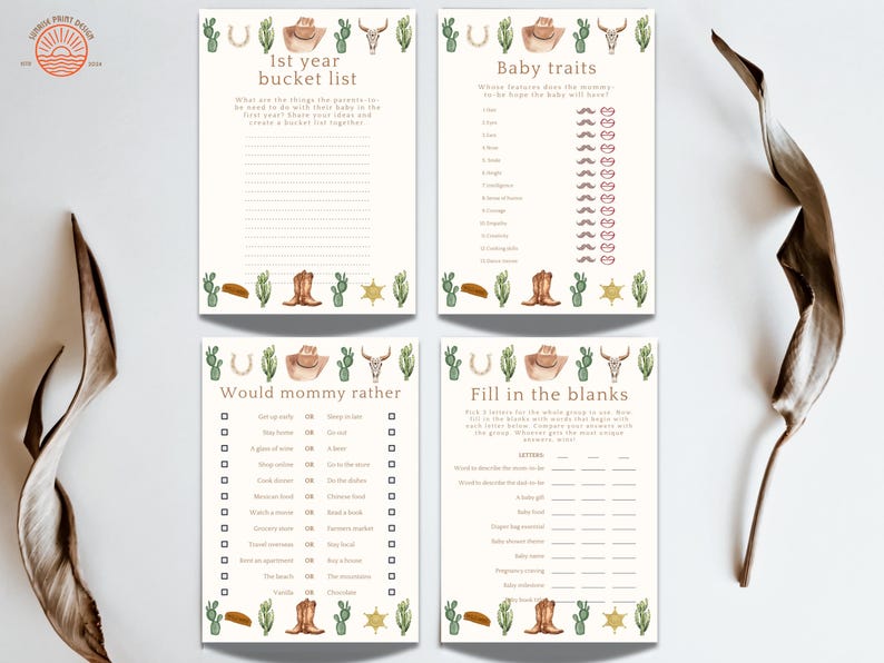 Cowboy Baby Shower Games Boho Party Pack Western Event Activity for ...