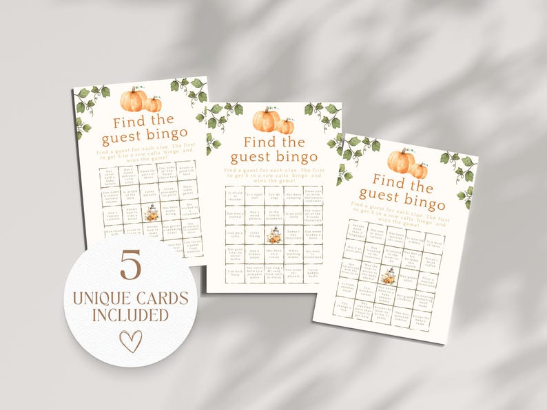 Pumpkin Baby Shower Game Fall Baby Shower Bingo Find the Guest Bingo ...