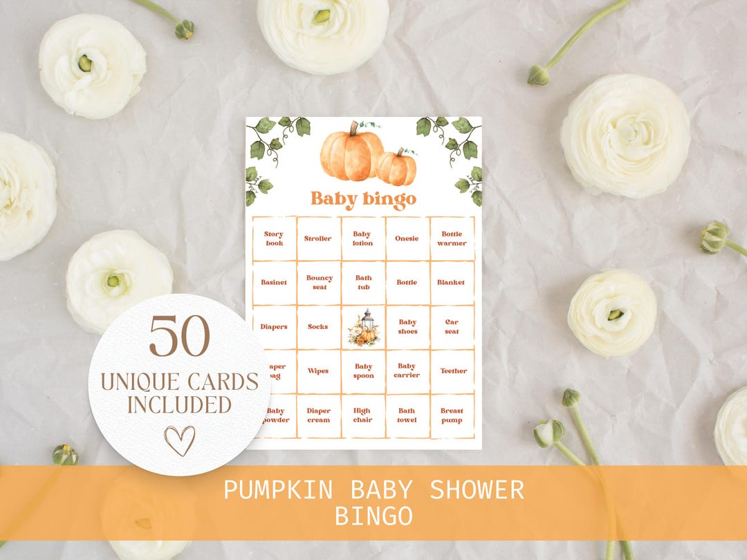 Pumpkin Baby Shower Bingo Game Fall Baby Shower Game Baby Bingo Cards ...