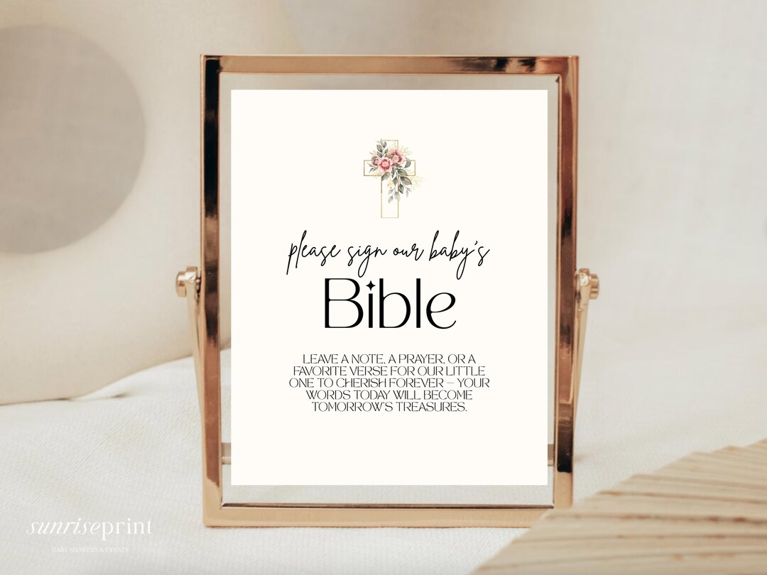 Sign Babys Bible Guestbook Sign Floral Christian Baby Shower Sign ...