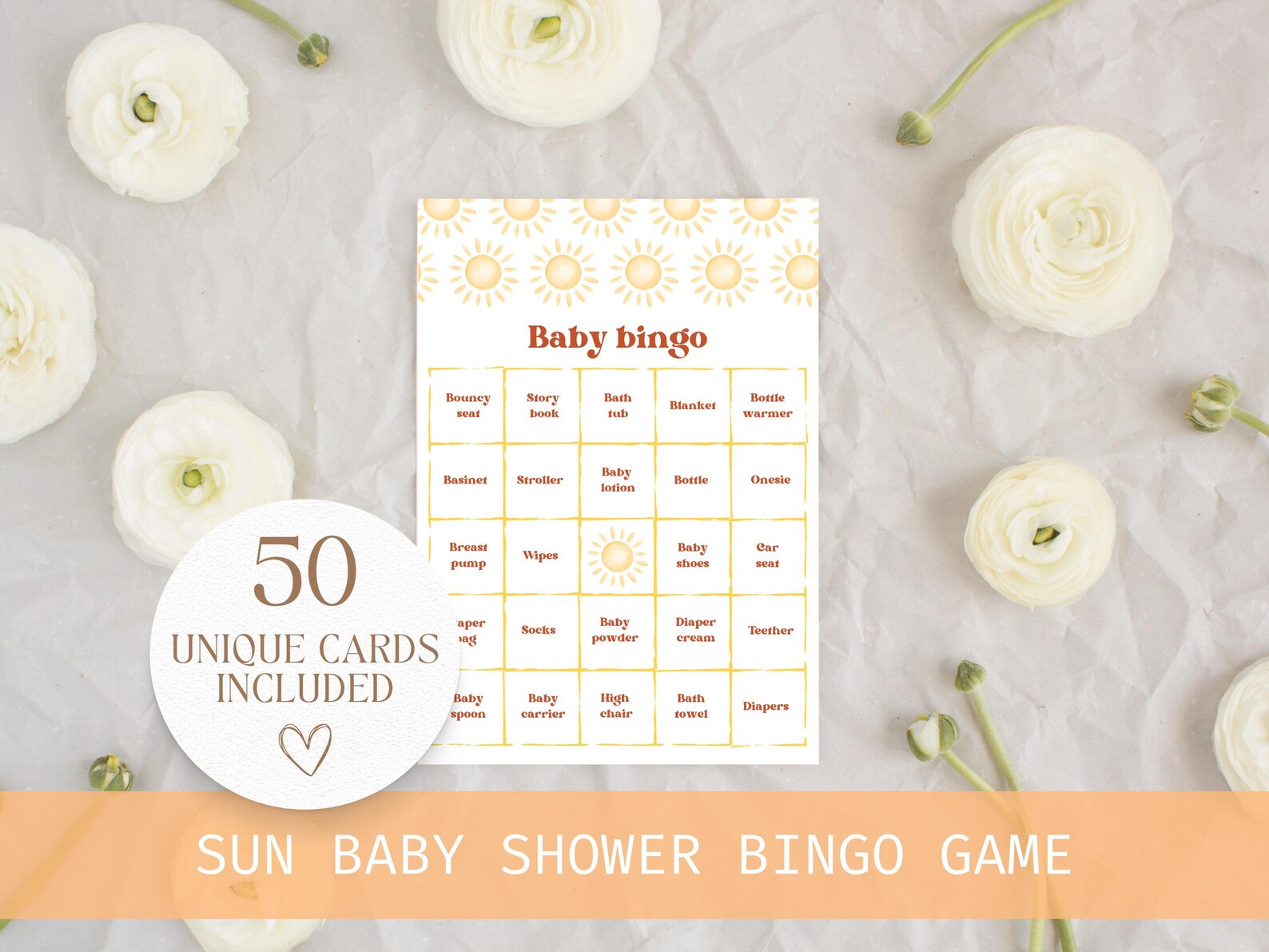 Sunshine Baby Shower Bingo Here Comes the Son Bingo Printable Baby ...
