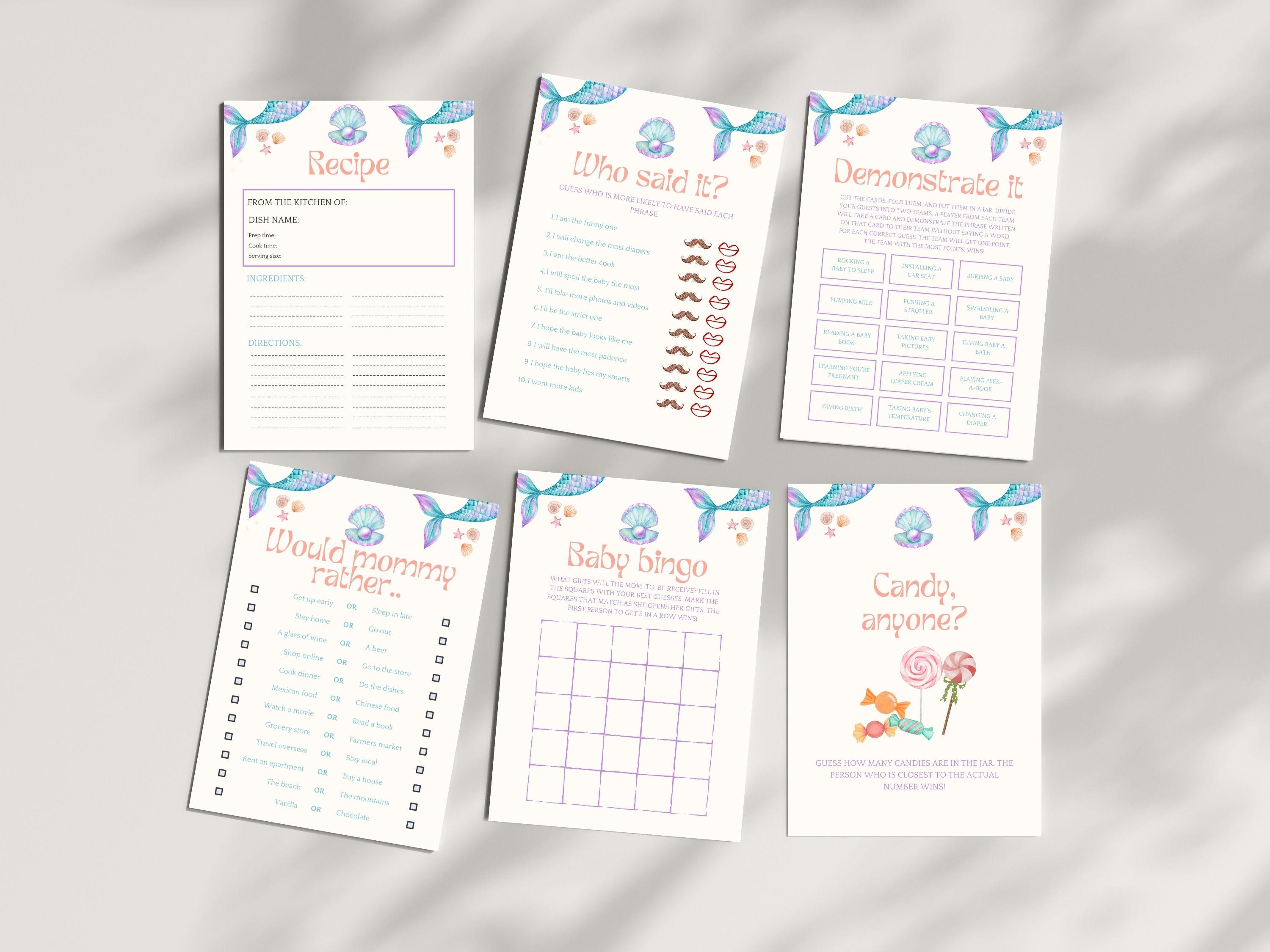 A Little Mermaid Baby Shower Game Bundle, Baby Shower Bingo, Mermaid ...