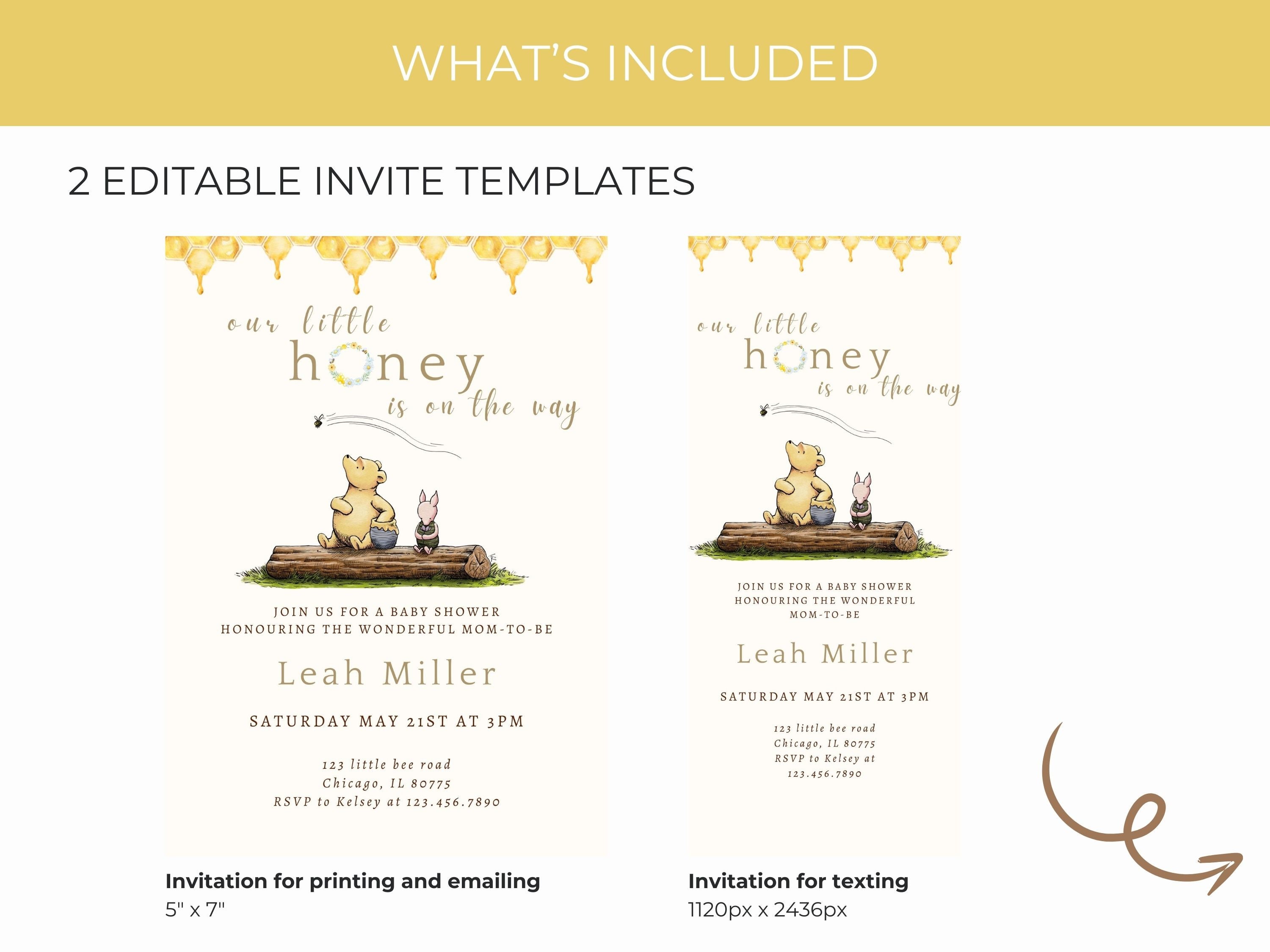 Editable Classic Winnie the Pooh Baby Shower Invitation Bundle, Winnie ...