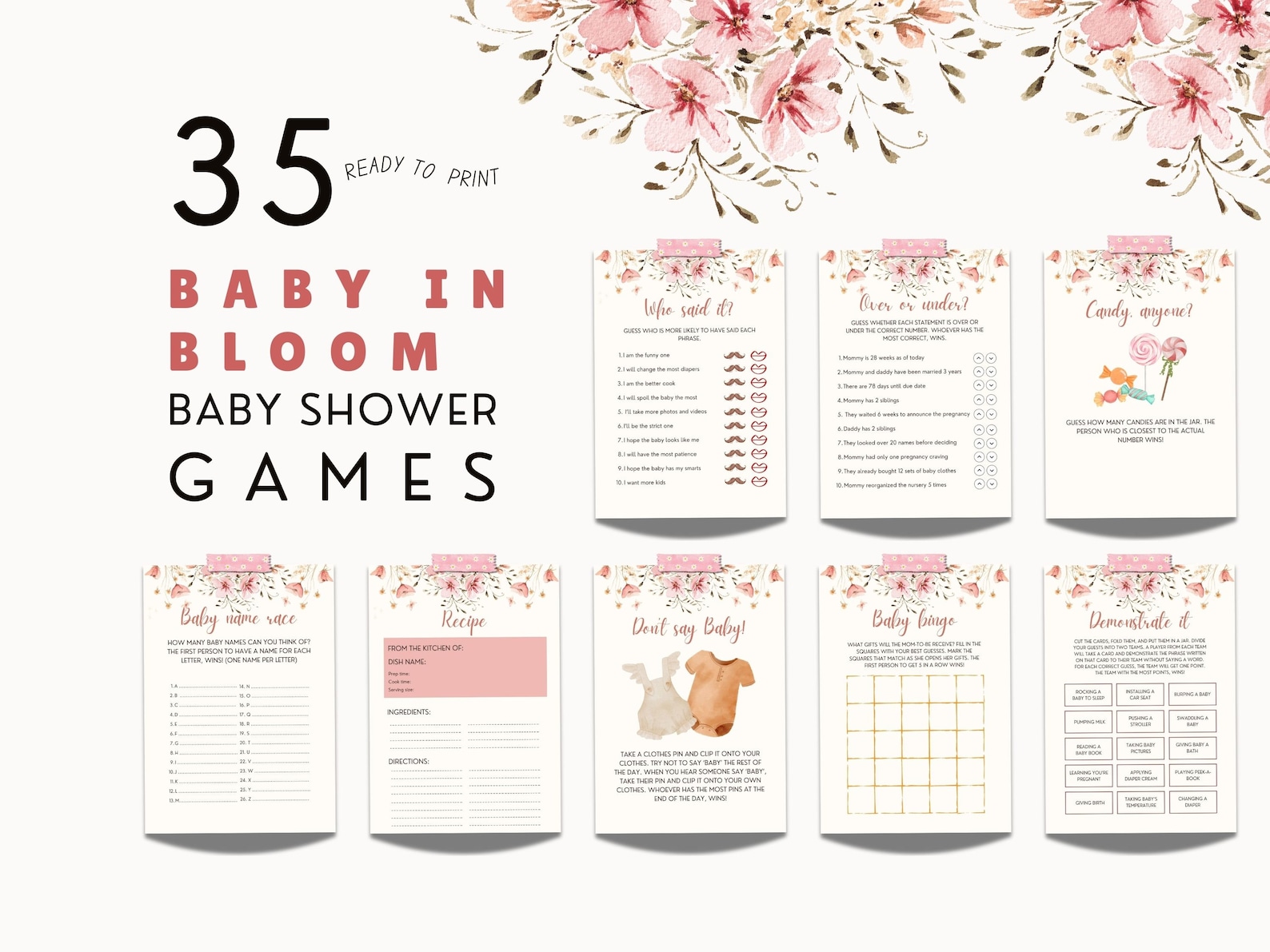 Baby in Bloom Games | Baby Shower Game Bundle | Floral Shower Games ...