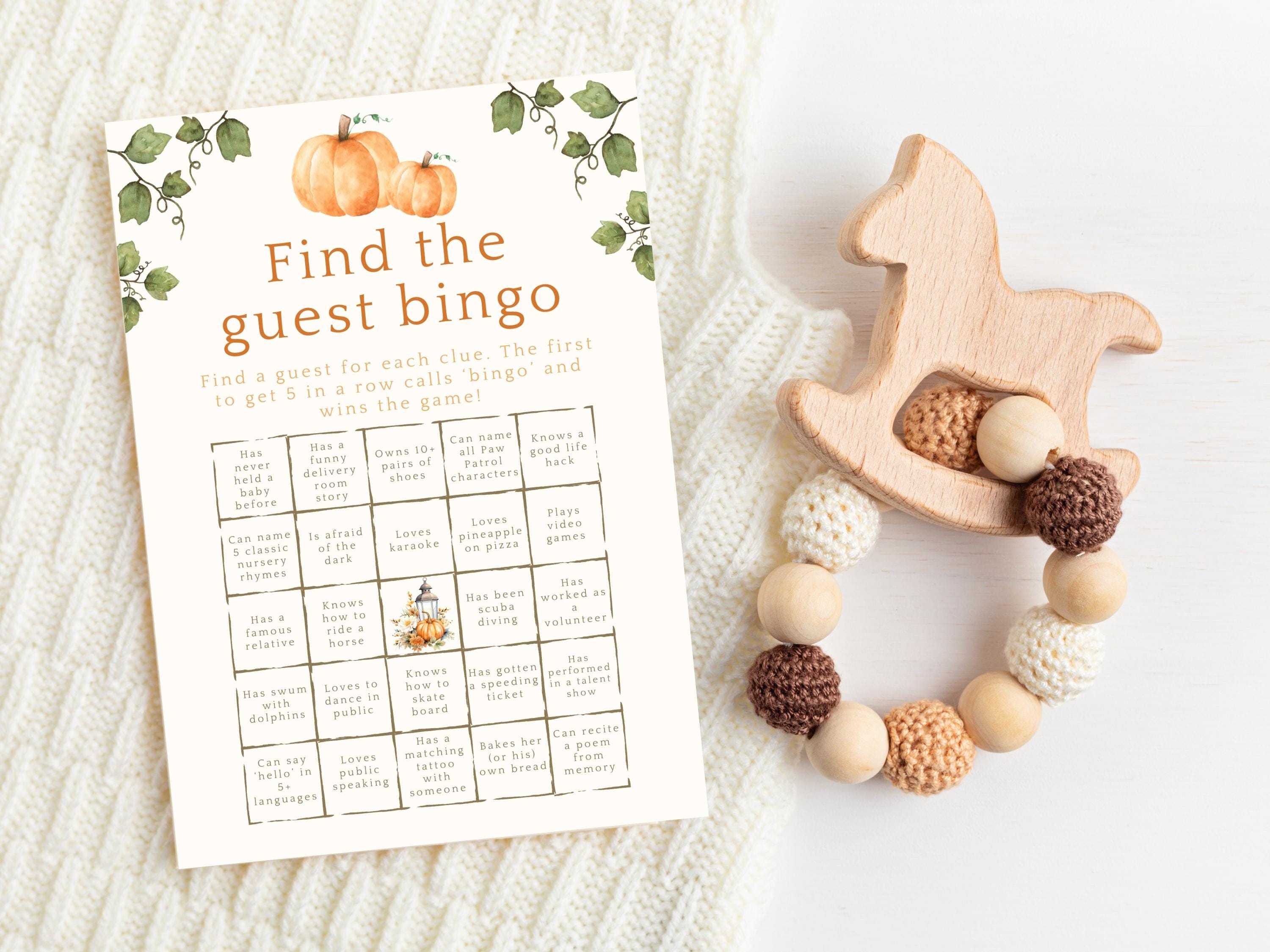 Pumpkin Baby Shower Game Fall Baby Shower Bingo Find the Guest Bingo ...