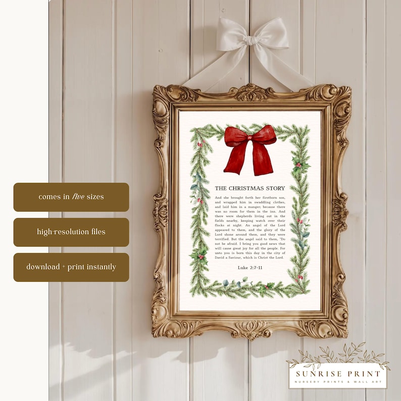 Luke 2 Jesus is Born Wall Art Nativity Bible Verse Modern Christian Red ...
