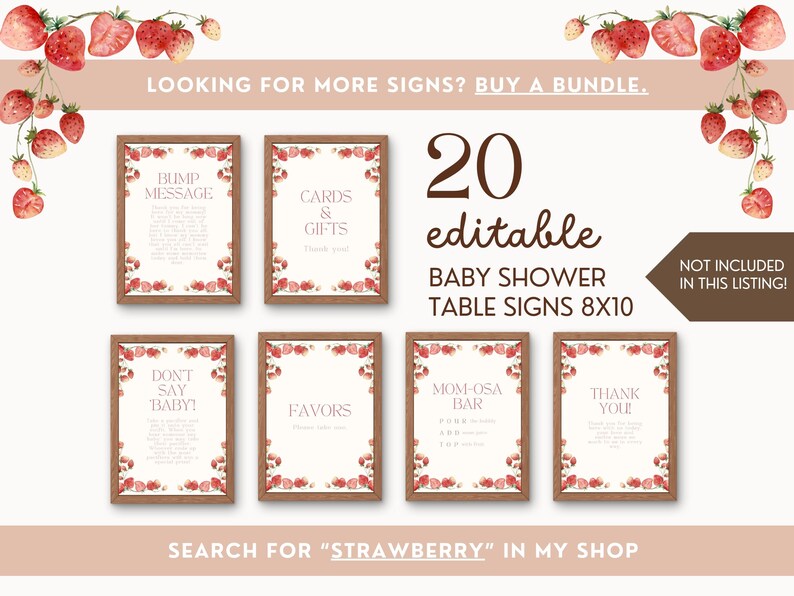 Strawberry Baby Shower Favors Sign Printable Thank You Sign Berry Sweet ...