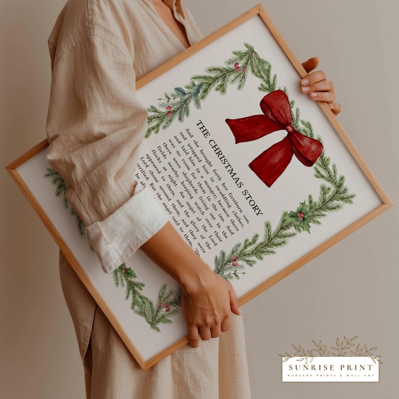 Luke 2 Jesus is Born Wall Art Nativity Bible Verse Modern Christian Red ...