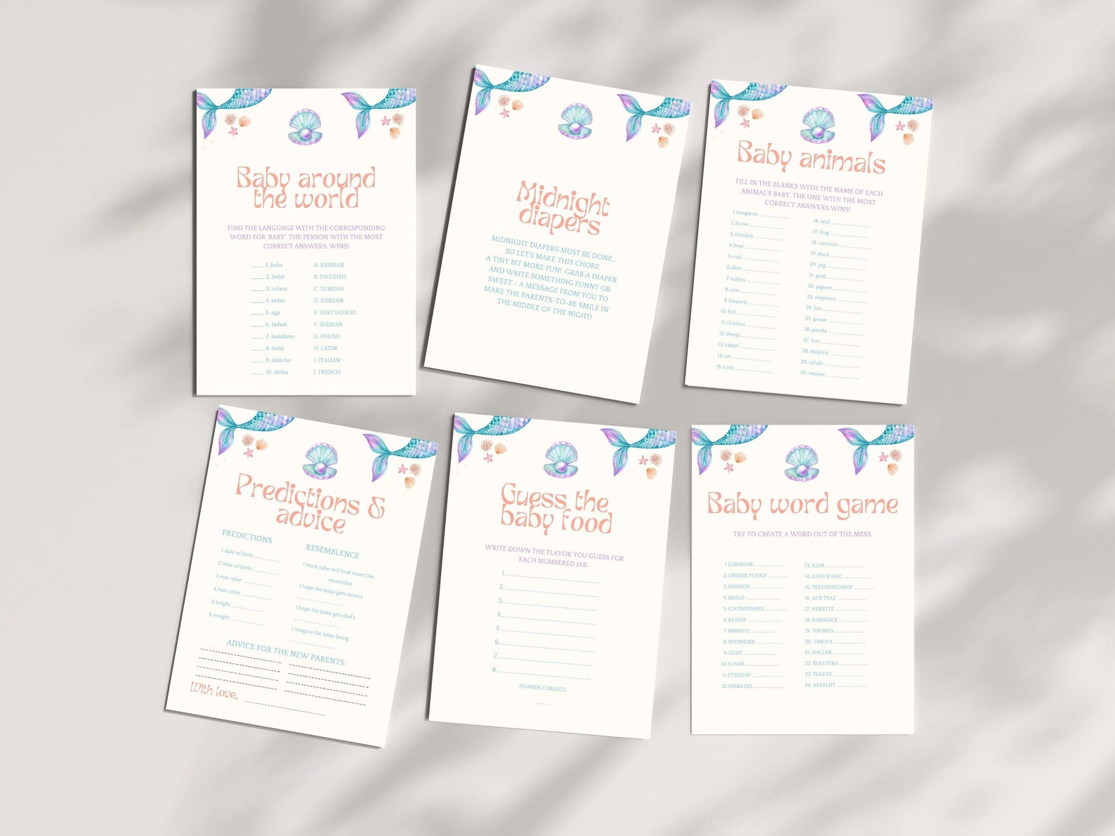 A Little Mermaid Baby Shower Game Bundle, Baby Shower Bingo, Mermaid ...