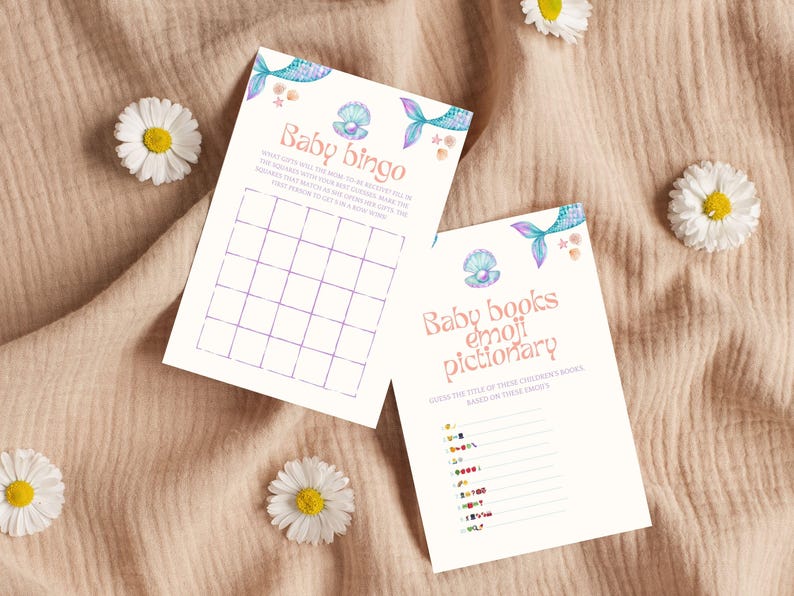 A Little Mermaid Baby Shower Game Bundle, Baby Shower Bingo, Mermaid ...