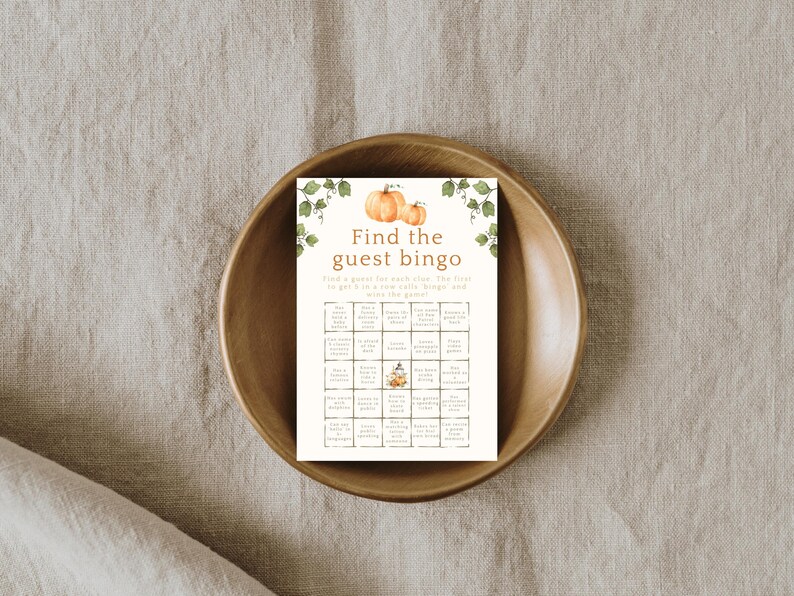 Pumpkin Baby Shower Game Fall Baby Shower Bingo Find the Guest Bingo ...