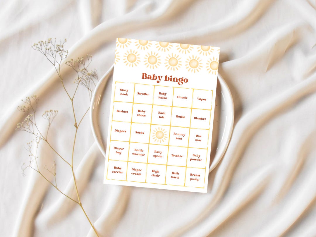 Sunshine Baby Shower Bingo Here Comes the Son Bingo Printable Baby ...