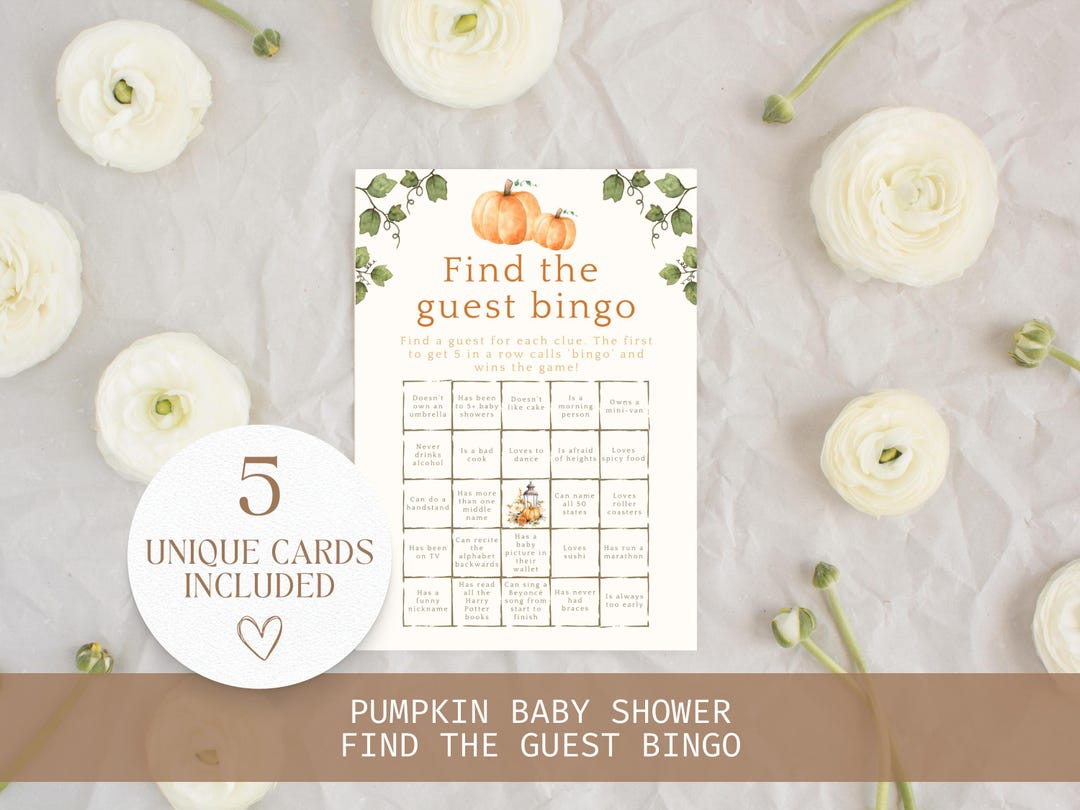 Pumpkin Baby Shower Game Fall Baby Shower Bingo Find the Guest Bingo ...