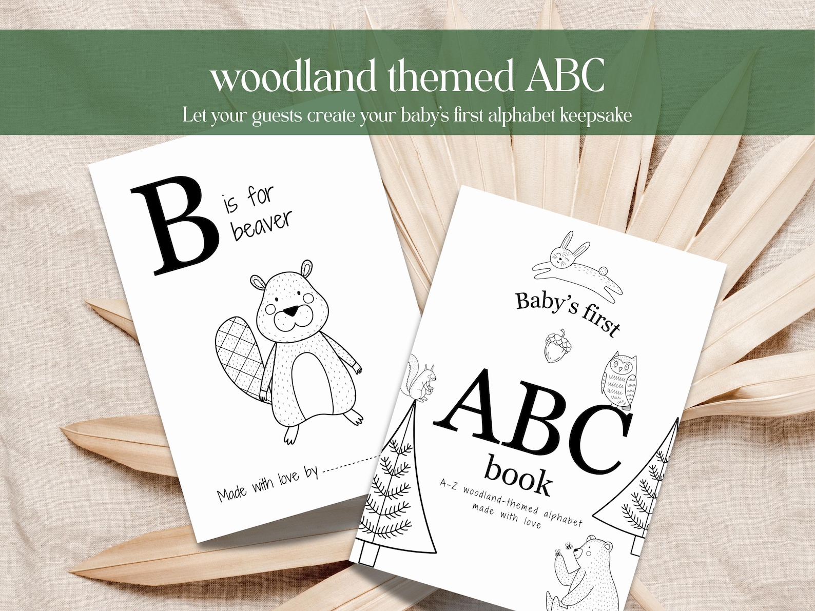 Woodland Baby Shower ABC Book Forest Animals ABC Coloring Book Outdoor ...