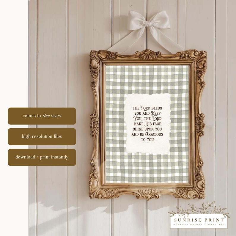 The Lord Bless You Sage Green Scripture Print Gingham Christian Nursery ...