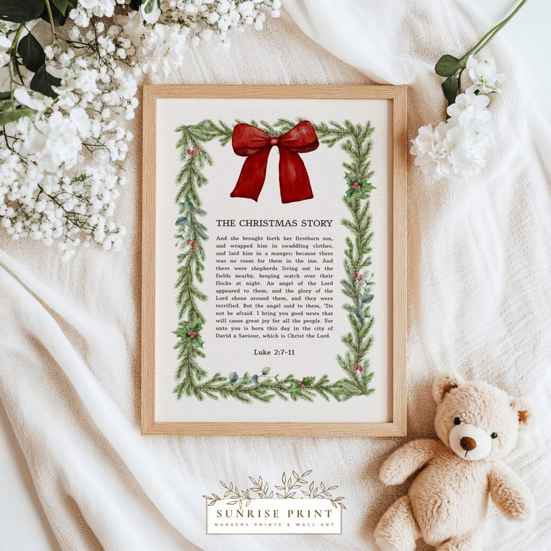 Luke 2 Jesus is Born Wall Art Nativity Bible Verse Modern Christian Red ...